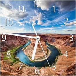 Wallario Wanduhr Grand Canyon (Glasuhr), blau, mit weißen Zeigern