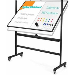 Goplus - 120x90cm Mobiles Whiteboard mit Staender & Flipchart, Hoehenverstellbares doppelseitiges Whiteboard mit abschliessbaren Rollen, um 360°