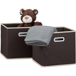 Faltbox 2er Set, mit Griff, quadratisch, 30 x 30 cm, Stoff Aufbewahrungsbox ohne Deckel, Regalbox, braun - Relaxdays