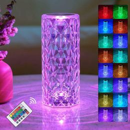 Aiskdan - Einfache LED-Tischlampe aus Kristall und Acryl-Diamant mit Touch und Fernbedienung [16 Farben 4 Modi], für Schlafzimmer, Wohnzimmer,