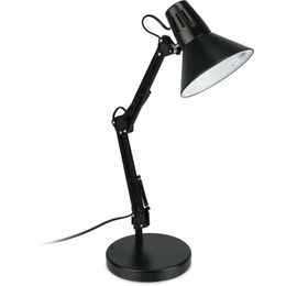Schreibtischlampe, verstellbarer Gelenkarm, schwenkbarer Schirm, E27-Fassung, Retro Büro Tischlampe, schwarz - Relaxdays