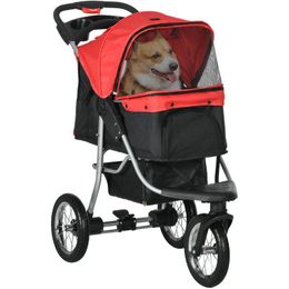 PawHut - Hundewagen Hundebuggy Katzenbuggy Pet Stroller mit 3 Rädern klappbar Hunde Katze Oxford Rot+Schwarz 109,5 x 54,5 x 106,5 cm - Rot