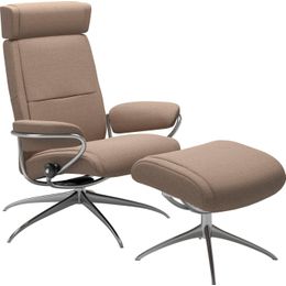 stressless® Relaxsessel Paris (Set, Relaxsessel mit Hocker), mit Hocker, Low Back mit Kopfstütze, mit Star Base, Gestell Chrom, beige