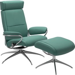 stressless® Relaxsessel Paris (Set, Relaxsessel mit Hocker), mit Hocker, Low Back mit Kopfstütze, mit Star Base, Gestell Chrom, grün