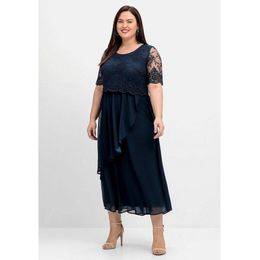 sheego Abendkleid Große Größen mit besticktem Mesh-Oberteil, blau