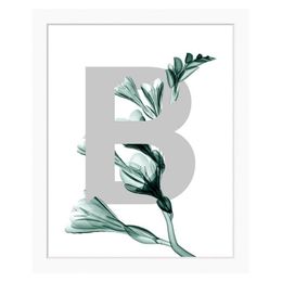 queence Bild B-Flower, Buchstaben, gerahmt, Blätter, Blume, grau|grün