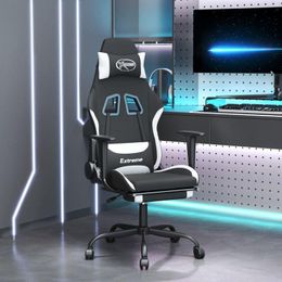 MAISONCHIC - Gaming-Stuhl mit Fußstütze Schreibtischstuhl Chefsessel Schwarz und Weiß Stoff DE14906