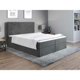 Boxspringbett dracius 180x200 Bettkasten Polsterbett Topper JA96 Grau - Furnix