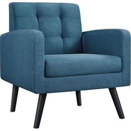 Sessel Ohrensessel mit Armlehnen, Bequem und Modern, Fernsehsessel Relaxsessel Wohnzimmer Clubsessel Sofa 136 kg belastbar, blau - Yaheetech