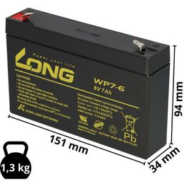 Kunglong - Akku für Panasonic LC-R067R2P 6V 7,2Ah agm Batterie