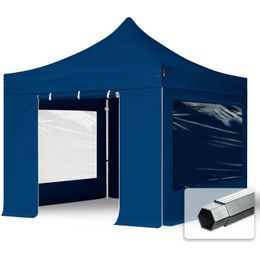 3x3 m Faltpavillon professional Alu 40mm, Seitenteile mit Panoramafenstern, blau - blau