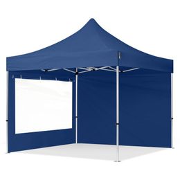 3x3m Faltpavillon professional Alu 40mm, Seitenteile mit Panoramafenstern, blau - blau