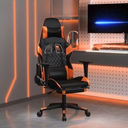 Bonnevie - Gaming-Stuhl Bürodrehstuhl mit Massage & Fußstütze - Schreibtischstuhl ergonomischer Schwarz Orange Kunstleder BV217151