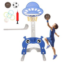VINGO Basketballkorb 4 in 1 Kinder Basketballständer Höhenverstellbar Basketballanlage Spielplatz Fußballtor Golf Wurfring - Blau