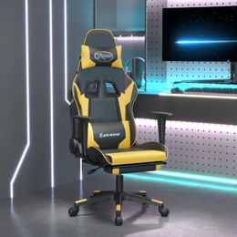 MAISONCHIC - Gaming-Stuhl mit Massage & Fußstütze Schreibtischstuhl Chefsessel Schwarz Golden Kunstleder DE90314