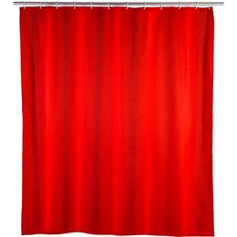 Wenko - Anti-Schimmel Duschvorhang Uni Red, Textil (Polyester), 180 x 200 cm, waschbar, Rot, Polyester rot - rot