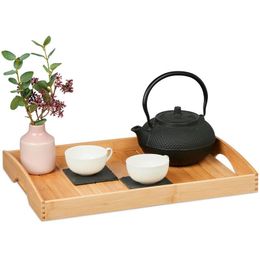Relaxdays - Tablett aus Bambus, Tragetablett mit Griffen, BxT: 48 x 33 cm, Küchentablett rechteckig, Serviertablett, natur