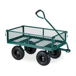 Handwagen, praktischer Bollerwagen für den Garten, mit Luftbereifung, klappbare Seitenteile, bis 200 kg, grün - Relaxdays