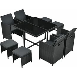 Polyrattan Sitzgruppe Baracoa l 9-teilig – Gartenmöbel Set mit 4 x Stühle, 4 Hocker & Tisch für Garten & Terrasse – wetterfest & stapelbar - Juskys