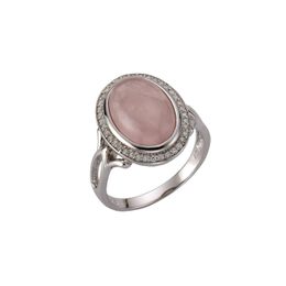 ZEEme Fingerring 925/- Sterling Silber Rosenquarz, weiß