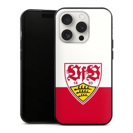 DeinDesign iPhone 15 Pro Handy Slim Case extra d&uuml;nn Silikon Handyh&uuml;lle schwarz H&uuml;lle Vfb Stuttgart Logo Official Licensed Product Silikon Slim Case