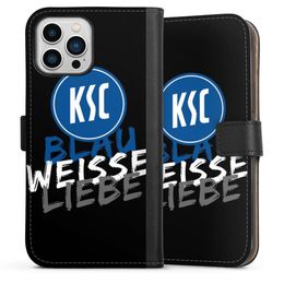 DeinDesign iPhone 13 Pro Max Handy Klapph&uuml;lle Handyh&uuml;lle aus Kunst Leder schwarz Flip Case Ksc Karlsruher Sc Official Licensed Product Sideflip mit langer Lasche