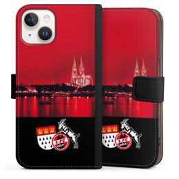 DeinDesign iPhone 14 Handy Klapph&uuml;lle Handyh&uuml;lle aus Kunst Leder schwarz Flip Case 1. Fc K&ouml;ln Skyline Official Licensed Product Sideflip mit Lasche