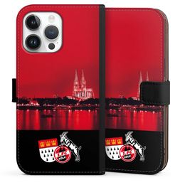 DeinDesign iPhone 14 Pro Max Handy Klapph&uuml;lle Handyh&uuml;lle aus Kunst Leder schwarz Flip Case 1. Fc K&ouml;ln Skyline Official Licensed Product Sideflip mit Lasche