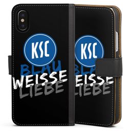 DeinDesign iPhone X Handy Klapph&uuml;lle Handyh&uuml;lle aus Kunst Leder schwarz Flip Case Ksc Karlsruher Sc Official Licensed Product Sideflip mit langer Lasche