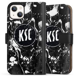 DeinDesign iPhone 13 Handy Klapph&uuml;lle Handyh&uuml;lle aus Kunst Leder schwarz Flip Case Karlsruher Sc Ksc Official Licensed Product Sideflip mit Lasche