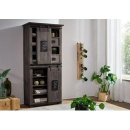 Massivmöbel24 Massivmoebel24 Dreh-/Schwebetürenschrank Schrank Mango 80x45x175 grau lackiert RAILWAY #217