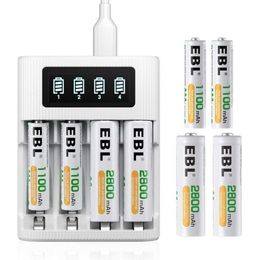 EBL Universal Akku ladegerät mit 4 AA Akkus + 4 AAA Akkus Batterie-Ladegerät (1-tlg.