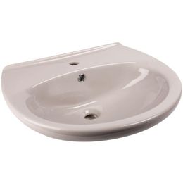 aquaSu - Waschtisch Keramik Waschbecken Sanitärfarbe Manhattan-Grau Breite 60 cm Tiefe 50 cm Handwaschbecken mit Überlaufschutz Badezimmer Bad