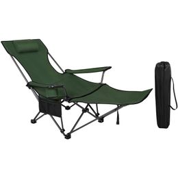 1x Campingstuhl Angelstuhl ultraleichter Stuhl Liegestuhl mit Lehne Fußstütze Getränkehalter belastbar 150 kg aus Oxford-Gewebe Grün - Grün - WOLTU