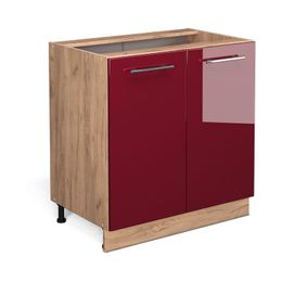 Unterschrank Fame-Line 80 cm Eiche/Bordeaux-Rot Hochglanz modern VICCO