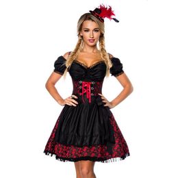 Dirndline Dirndl 3-tlg. Set: Premium Dirndl mit Bluse und Schürze in rot