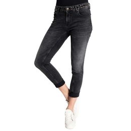 Zhrill Skinny-fit-Jeans ANITA BLACK Mom Jeans 7/8 Cropped 5 Pocket Vintage Slim Fit Anita Black