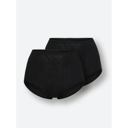 Schiesser Damen Taillenslip mit kleinem Batist-Motiv, schwarz, Gr&ouml;&szlig;e 46