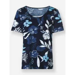 WITT Damen Print-Shirt mit Bl&uuml;ten-Druck, marine-jeansblau-bedruckt, Gr&ouml;&szlig;e 38