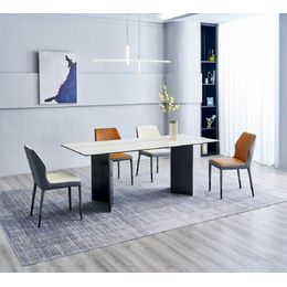 JVmoebel Esszimmer-Set Luxus Esszimmer Weiße Esstisch Designer 4x Kunsteder Stühle Set