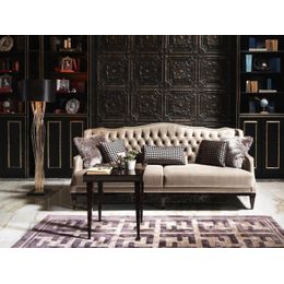 JVmoebel Wohnzimmer-Set Garnitur Sofa 3 Sitzer Beistelltisch Chesterfield Polstersofa Grau