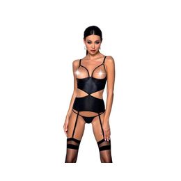 Passion-Exklusiv Corsage PE Jannies corset & thong with open cups black L/X