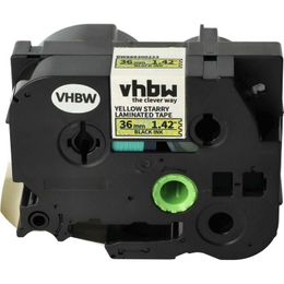 vhbw - 1x Schriftband-Kassette kompatibel mit Brother pt 9700PC, 9800PCN, E550W, 9500pc Etiketten-Drucker 36mm Schwarz auf Gelb (glitzernd)