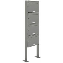 AL Briefkastensysteme 4er Premium Standbriefkasten ral 9007 freistehend Postkasten Stünder 1x4 - Aluminium ral 9007