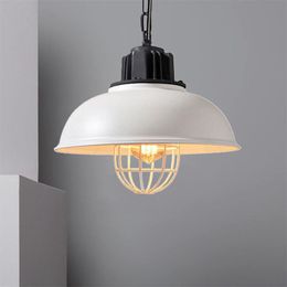 Pendelleuchte, Industrielle Stil Kronleuchter mit Kette, Hängelampe mit Ø33cm Dome Metall Lampenschirm für Wohnzimmer Schlafzimmer Esszimmer Weiß 1PCS