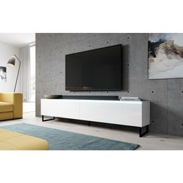 Furnix - tv Kommode bargo 180 mit LED-Beleuchtung & Metallfüße Weiß-Weiß glänzend