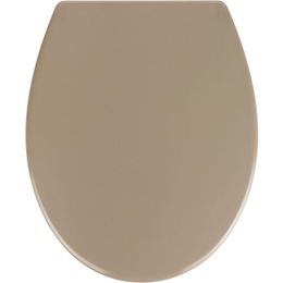 Wenko - Premium WC-Sitz Samos Taupe, aus antibakteriellem mit Absenkautomatik, Taupe, Duroplast taupe , Edelstahl rostfrei silber matt - taupe