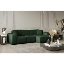 Ecksofa Designersofa celes in Stoff Opera Velvet Grün Ottomane Rechts