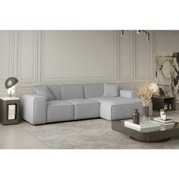 Ecksofa Designersofa celes in Stoff Opera Velvet Hellgrau Ottomane Rechts