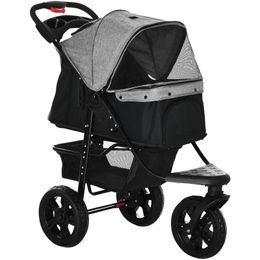 PawHut - Hundewagen Hundebuggy Katzenbuggy Pet Stroller mit 3 Rädern klappbar Hunde Katze Oxford Grau+Schwarz 109,5 x 57,5 x 106,5 cm - Kohlegrau